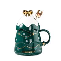 China Ceramic Christmas Tree Tumbler Mug 400ml with Lid Gift Box Set for Holiday for sale