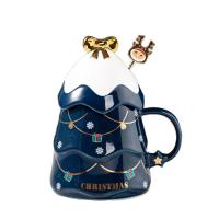 China Ceramic Christmas Tree Tumbler Mug 400ml with Lid Gift Box Set for Holiday for sale