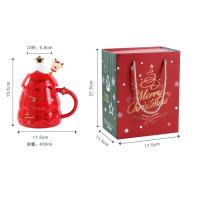 China Ceramic Christmas Tree Tumbler Mug 400ml with Lid Gift Box Set for Holiday for sale