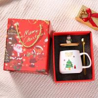 China Custom Logo Ceramic Santa Mug 400ml Reusable Porcelain Coffee Cup with Spoon for sale