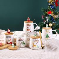 China Custom Logo Ceramic Santa Mug 400ml Reusable Porcelain Coffee Cup with Spoon for sale