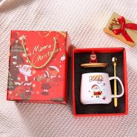 China Custom Logo Ceramic Santa Mug 400ml Reusable Porcelain Coffee Cup with Spoon for sale