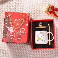 China Custom Logo Ceramic Santa Mug 400ml Reusable Porcelain Coffee Cup with Spoon for sale