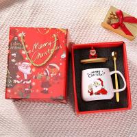 China Custom Logo Ceramic Santa Mug 400ml Reusable Porcelain Coffee Cup with Spoon for sale