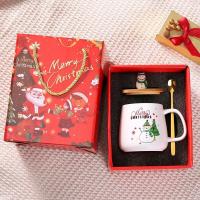 China Custom Logo Ceramic Santa Mug 400ml Reusable Porcelain Coffee Cup with Spoon for sale
