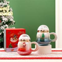 China 500ML Gradient Color Ceramic Christmas Mug with Plastic Lid Gift Boxed for sale