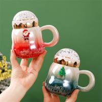 China 500ML Gradient Color Ceramic Christmas Mug with Plastic Lid Gift Boxed for sale