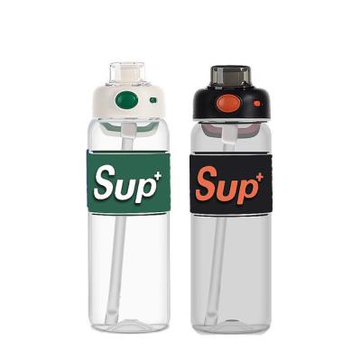 China Promotional Customised 650ml 780ml Slim Water Bottles with 2 Way Lid and Straw for sale