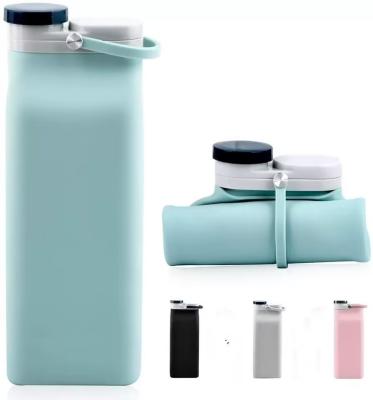 China Custom Foldable Silicone Water Bottle 400ml 600ml Collapsible Travel Bottle with Straw for sale