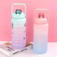 China 2000ml Motivational Plastic Water Bottle with Time Marker and Straw for Outdoor Camping for sale