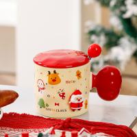 China Custom 3D Christmas Ceramic Mug 380ml with Lid Spoon Sublimation Gift for sale