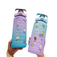 China 2000ml Plastic Water Bottle with Straw Time Marker Thermal Insulation for Fitness for sale