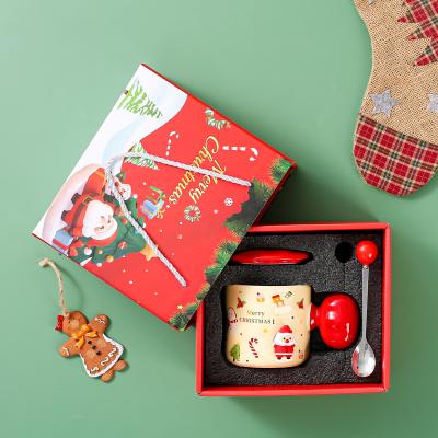 China Christmas Ceramic Santa Mug 380ml with Spoon Natural Healthy Gift for sale