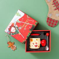 China Christmas Ceramic Santa Mug 380ml with Spoon Natural Healthy Gift for sale