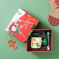 China Christmas Ceramic Santa Mug 380ml with Spoon Natural Healthy Gift for sale
