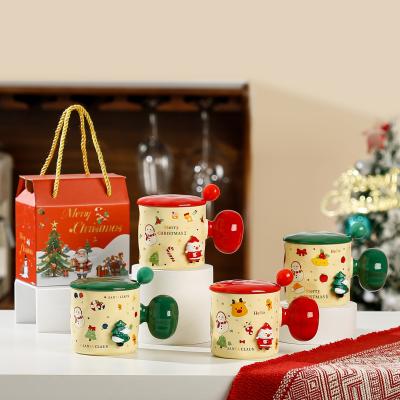 China Christmas Ceramic Mug 380ml Cartoon Coffee Cup Custom Logo Design Gift for sale