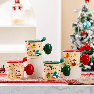China Sublimation Ceramic Cup 380ml with Lid and Spoon Christmas Gift Customizable for sale