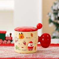 China Sublimation Ceramic Cup 380ml with Lid and Spoon Christmas Gift Customizable for sale
