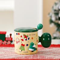 China Sublimation Ceramic Cup 380ml with Lid and Spoon Christmas Gift Customizable for sale
