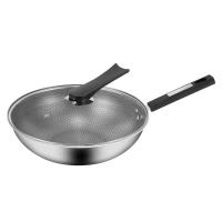 China Antibacterial 304 Stainless Steel Non-stick Wok 32cm 34cm with Glass Lid for sale