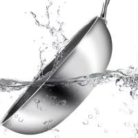 China Antibacterial 304 Stainless Steel Non-stick Wok 32cm 34cm with Glass Lid for sale