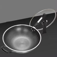 China Antibacterial 304 Stainless Steel Non-stick Wok 32cm 34cm with Glass Lid for sale