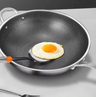 China Antibacterial 304 Stainless Steel Non-stick Wok 32cm 34cm with Glass Lid for sale