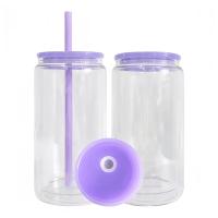 China 16oz Clear Glass Drinking Bottle Portable Fashionable Cup for Party Milk Tea 50pcs per Case for sale