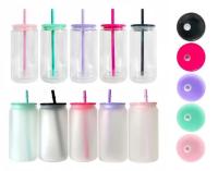 China 16oz Clear Glass Drinking Bottle Portable Fashionable Cup for Party Milk Tea 50pcs per Case for sale