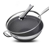 China 316 Stainless Steel Honeycomb Wok 30cm 32cm 34cm 36cm Fast Heating Custom Kitchen for sale