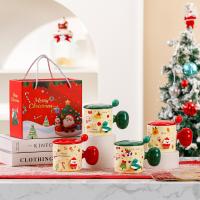 China Sublimation Custom 3D Christmas Mug Ceramic Cup with Lid and Spoon 380 ml Capacity for sale