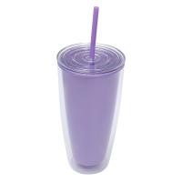 China OEM Custom 750ml Clear Plastic Cold Tumbler Cup with Lid and Straw Double Wall PP for sale