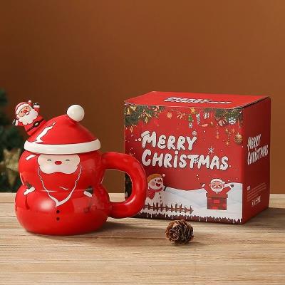 China Luxury Christmas Ceramic Santa Mug 400ml Custom Logo Design White Red Green for sale