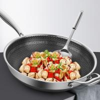 China 316 Stainless Steel Honeycomb Frying Wok 32cm Non Stick with Glass Lid 4kg Capacity OEM for sale