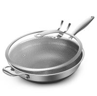 China 316 Stainless Steel Honeycomb Frying Wok 32cm Non Stick with Glass Lid 4kg Capacity OEM for sale