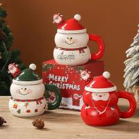 China Luxury Christmas Ceramic Santa Mug 400ml Custom Logo Design White Red Green for sale