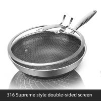 China 316 Stainless Steel Honeycomb Frying Wok 32cm Non Stick with Glass Lid 4kg Capacity OEM for sale