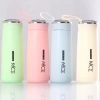 China 450ml Glass Tea Bottle Stainless Steel Leakproof Water Bottle with Lanyard for Outdoor Promotion for sale