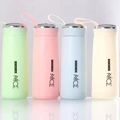 China 450ml Glass Tea Bottle Stainless Steel Leakproof Water Bottle with Lanyard for Outdoor Promotion for sale