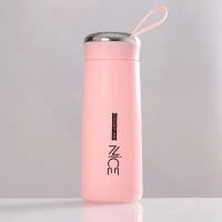 China 450ml Glass Tea Bottle Stainless Steel Leakproof Water Bottle with Lanyard for Outdoor Promotion for sale