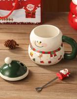 China 400ml Ceramic Santa Mug and Spoon Set Christmas Holiday Gift Cup for sale