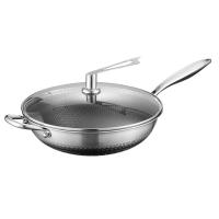 China Custom Logo 316 Stainless Steel Wok 32cm with Glass Cover for All Stoves for sale