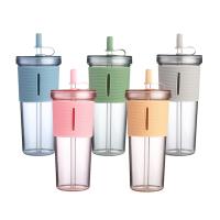 China 700ML Heat Resistant Plastic Water Cup with Transparent Silicone Cover Portable Bottle for sale