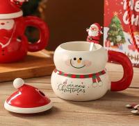 China Food Grade Porcelain Christmas Cup 400ml Luxury Gift Set with Spoon and Lid for sale
