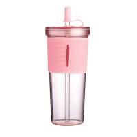 China Custom Logo Double Wall Plastic Water Bottle 700ml with Silicone Sleeve for Outdoor Camping for sale