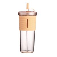 China Custom Logo Double Wall Plastic Water Bottle 700ml with Silicone Sleeve for Outdoor Camping for sale