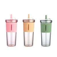 China Custom Logo Double Wall Plastic Water Bottle 700ml with Silicone Sleeve for Outdoor Camping for sale