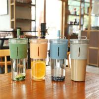 China 700ml BPA Free Clear Plastic Water Bottle with Straw Sleeve Portable Drinking Bottle for sale
