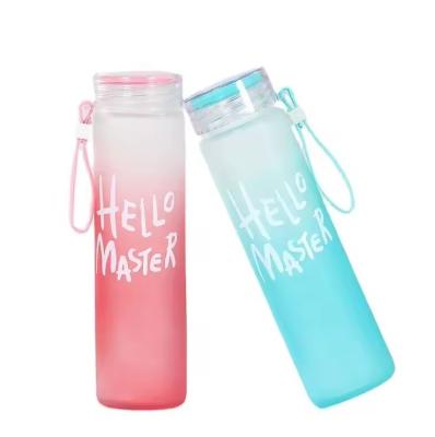 China 500ml BPA Free Custom Logo Gradient Frosted Glass Water Bottle Cup for Student for sale