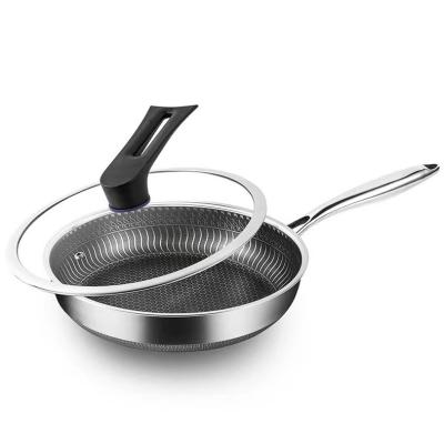 China 316 Stainless Steel Honeycomb Nonstick Wok Frying Pan 28cm 30cm with Glass Lid for All Stoves for sale